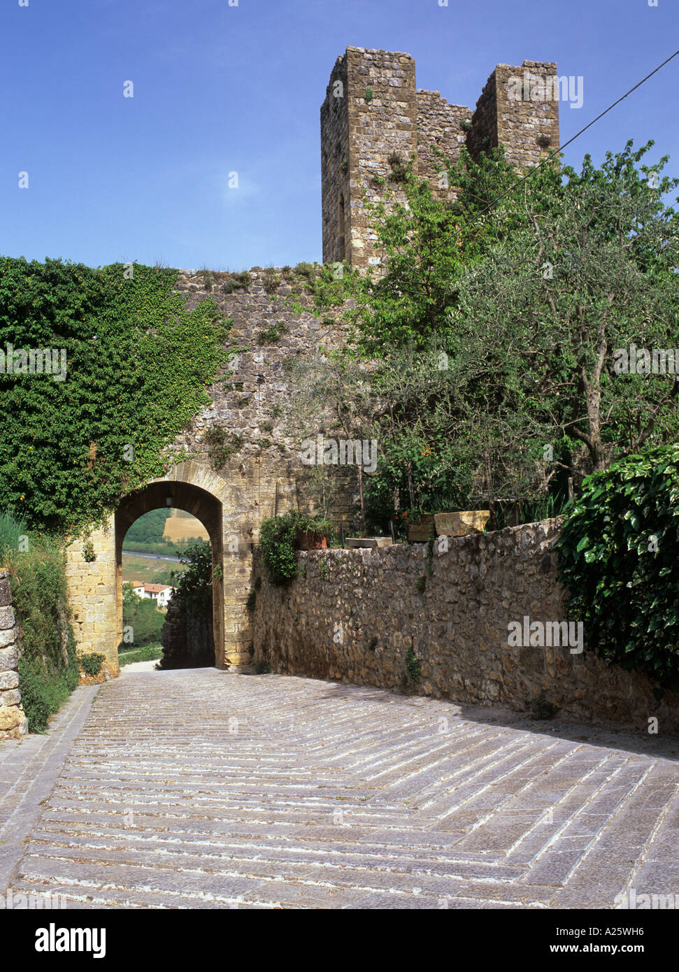 TOWER GATEWAY Porta San Giovanni from Via Maggio Street Monteriggioni ...