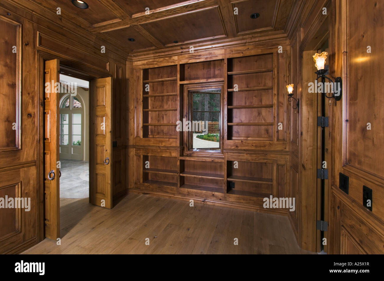 Hardwood SHELVING and FLOORING in the LIBRARY of a CALIFORNIA LUXURY ...