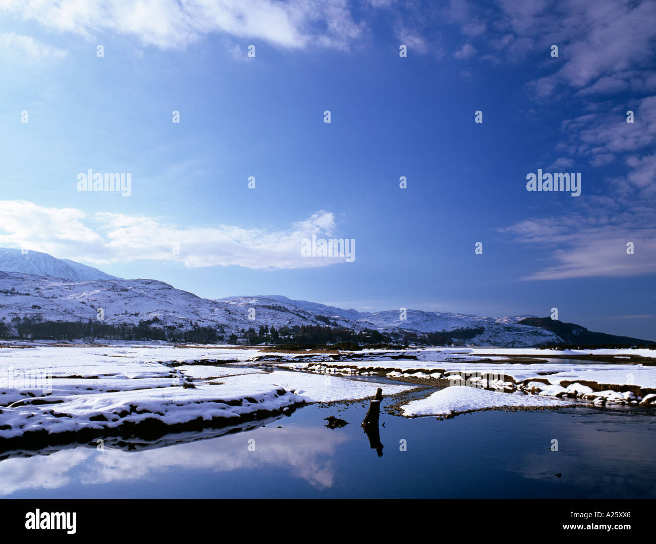 THE GLENMORE RIVER ESTUARY in Galltair with snow on ground in late ...