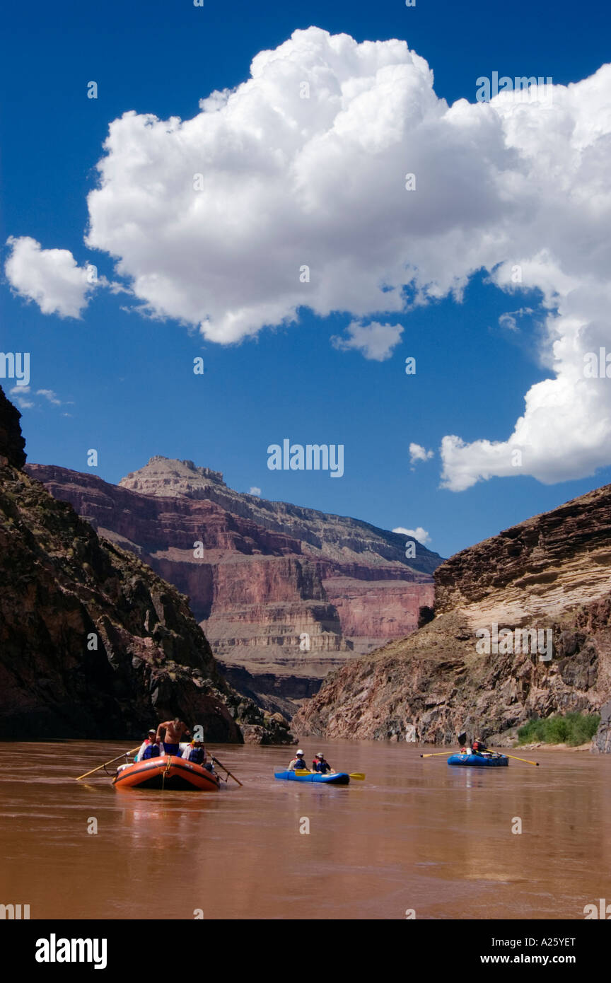 Rafts float down the muddy Colorado River near mile 114 GRAND CANYON ...