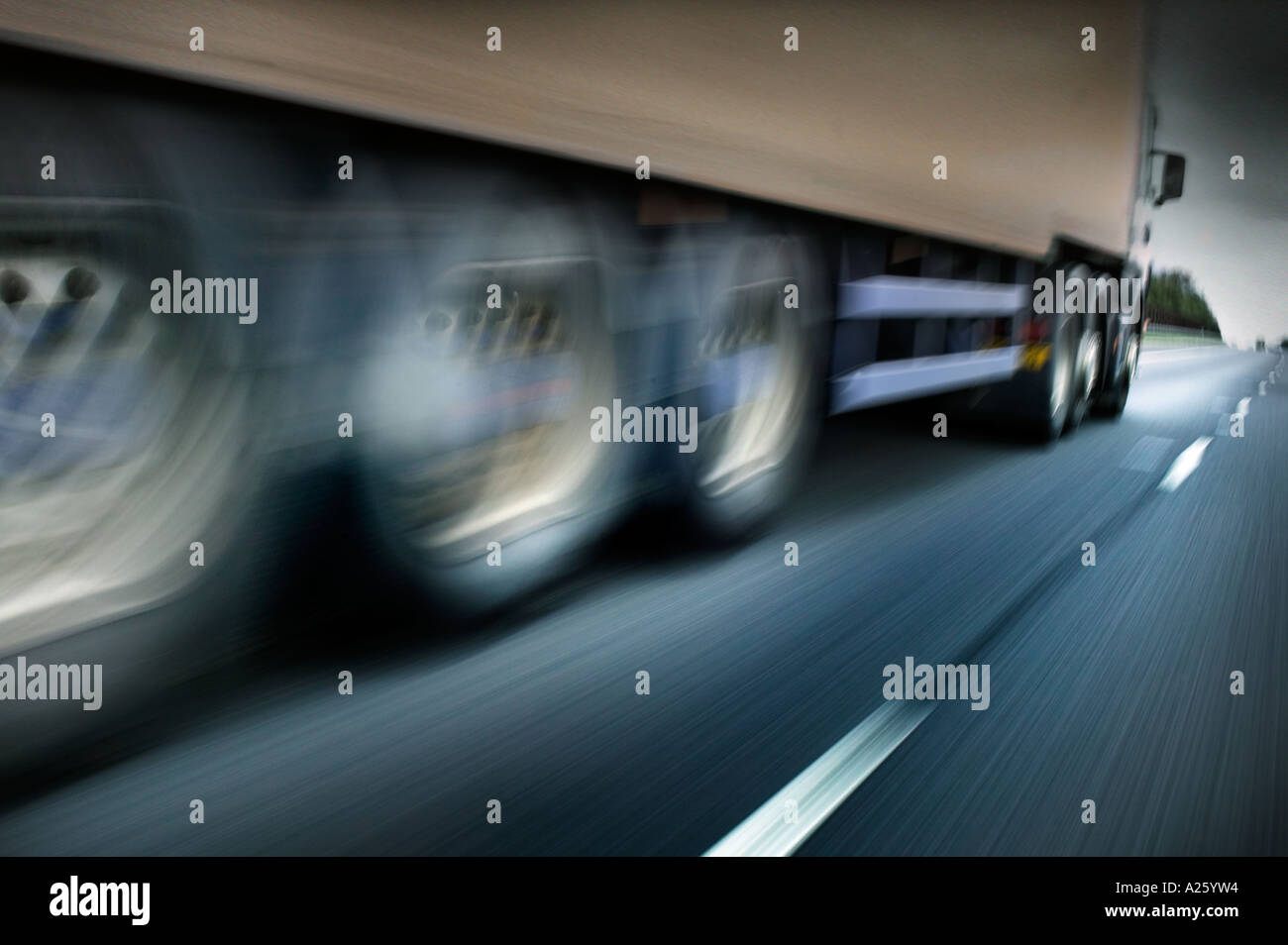 shot showing blurred movement of a truck taken from a car Stock Photo ...