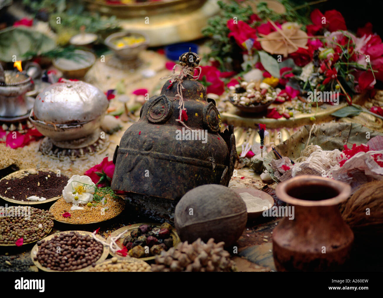 Religious offerings at a NEWARI Buddhist Puja or religious function ...