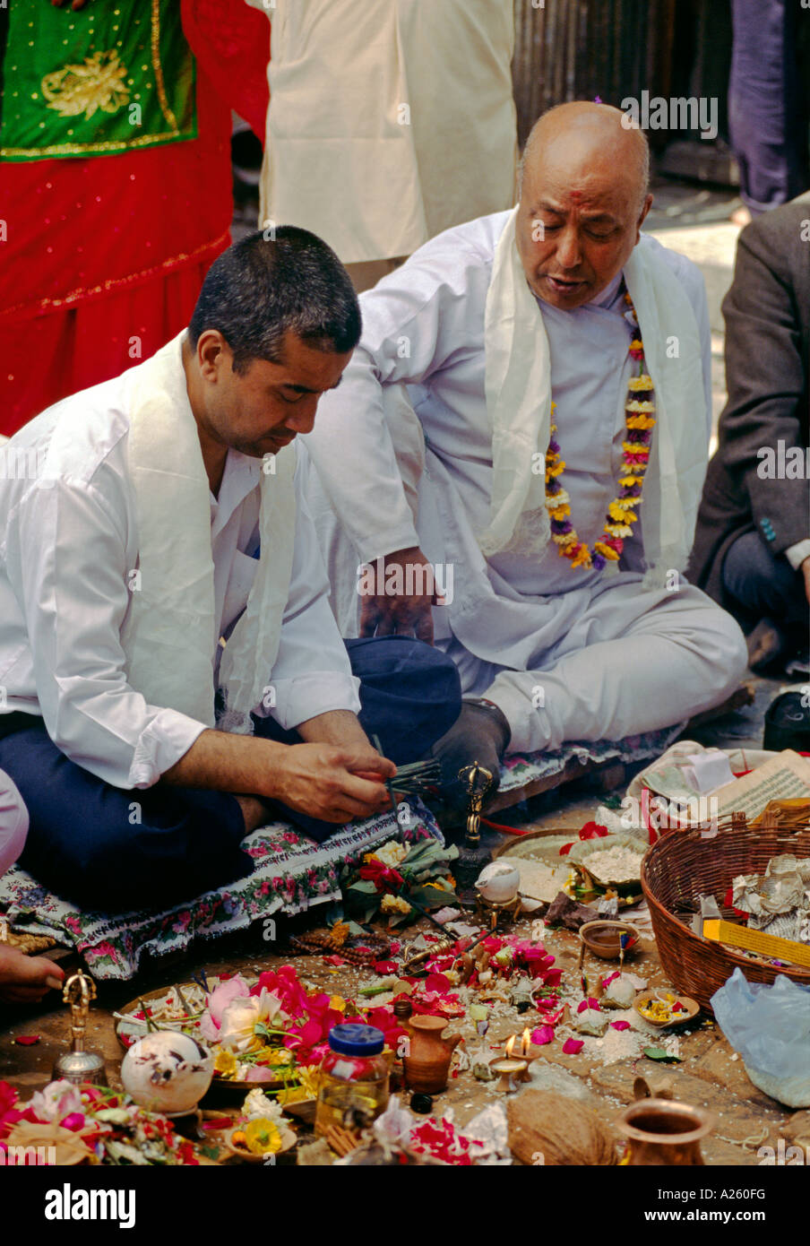 NEWARI MEN partake in Buddhist Puja areligious function at SWAYAMBUNATH ...