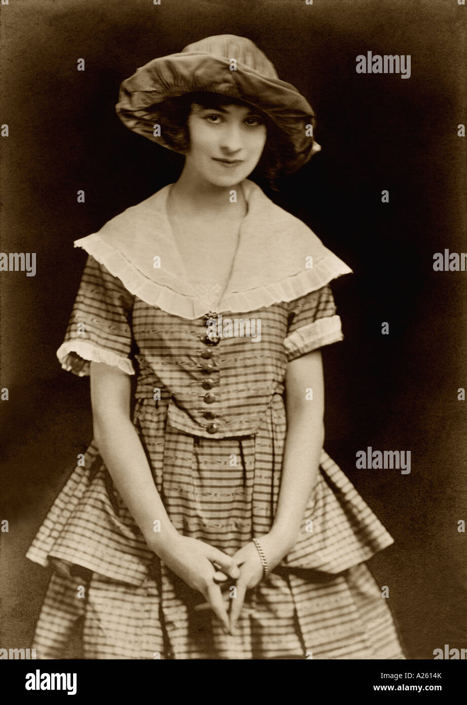 Black and white portrait photo of pretty young fashionable woman circa ...