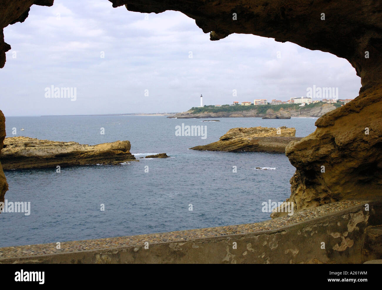 Panoramic View Biarritz Waterfront from Cave Hole Basque Coast ...