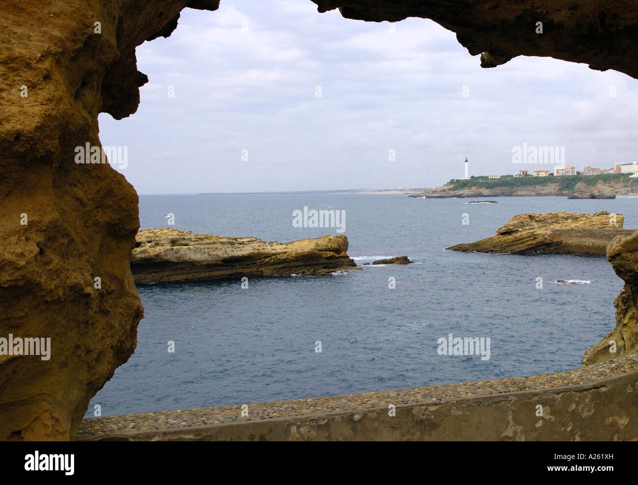 Panoramic View Biarritz Waterfront from Cave Hole Basque Coast ...