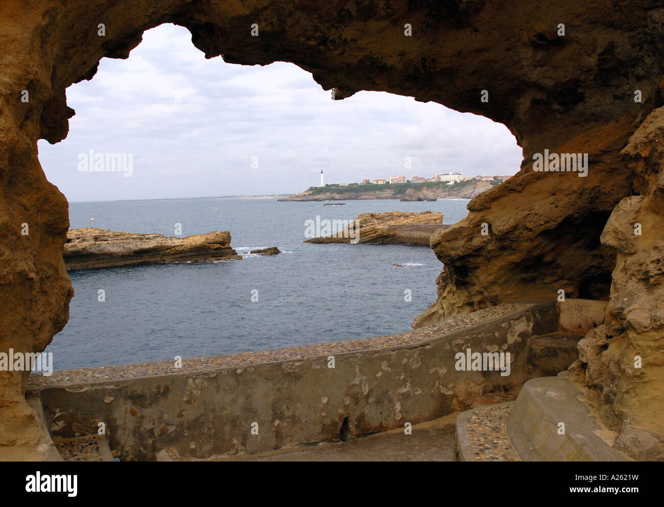 Panoramic View Biarritz Waterfront from Cave Hole Basque Coast ...
