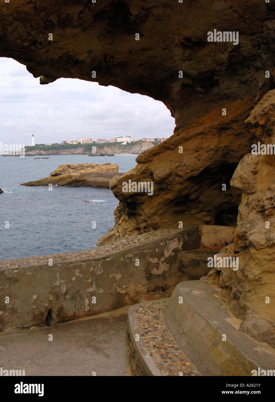Panoramic View Biarritz Waterfront from Cave Hole Basque Coast ...