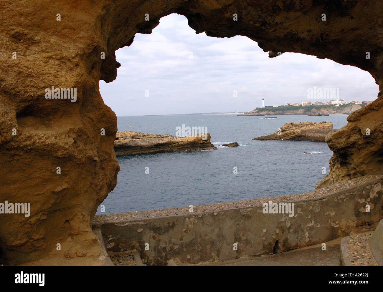 Panoramic View Biarritz Waterfront from Cave Hole Basque Coast ...