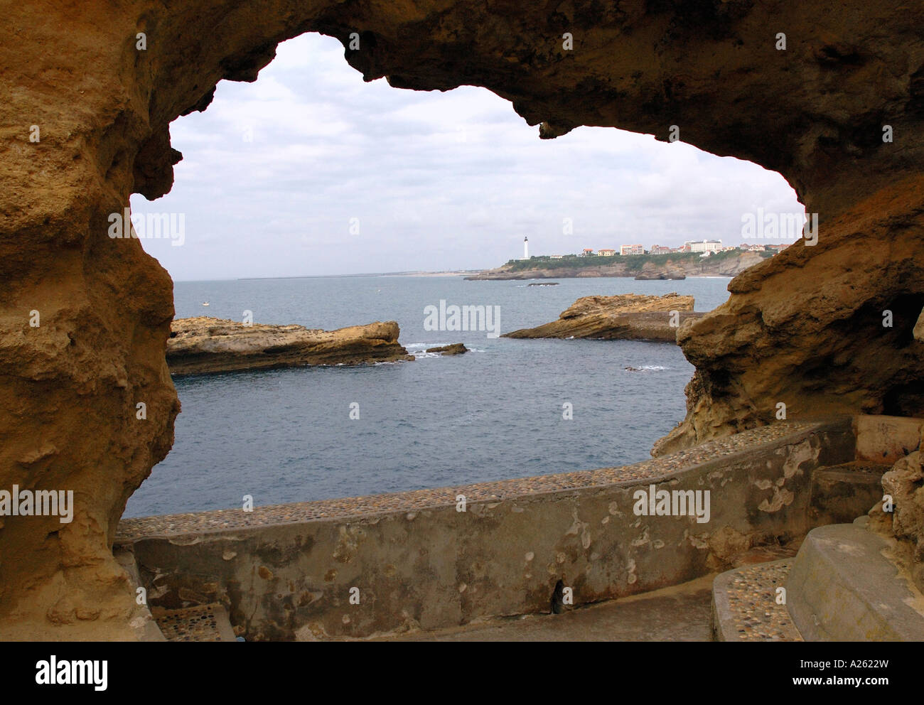 Panoramic View Biarritz Waterfront from Cave Hole Basque Coast ...