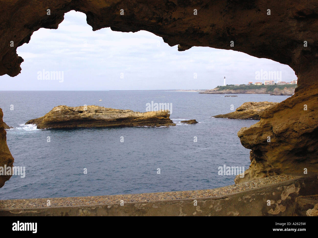 Panoramic View Biarritz Waterfront from Cave Hole Basque Coast ...