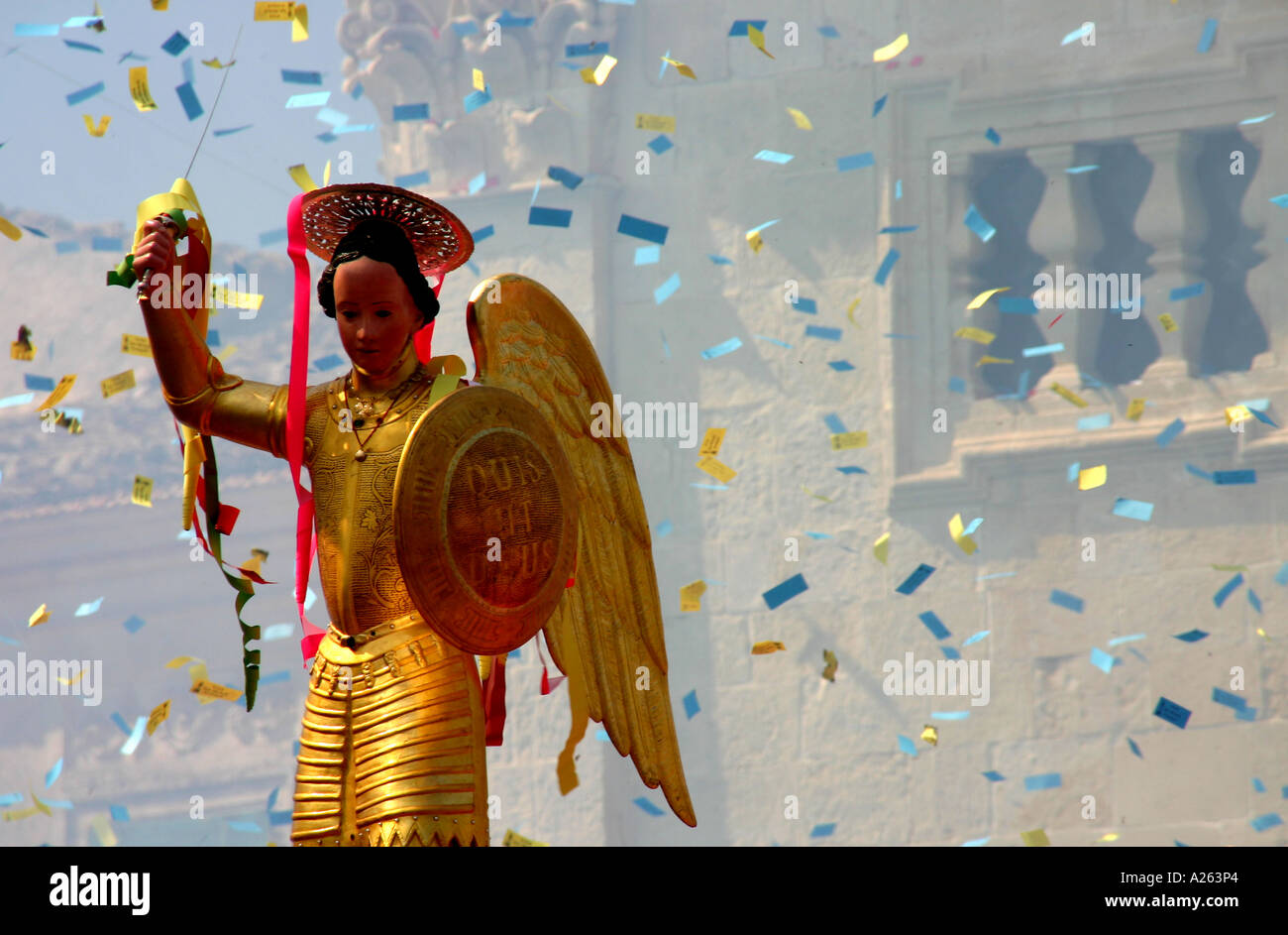 Crowds celebrate a religious festival in the town of Palazzolo Acreide ...