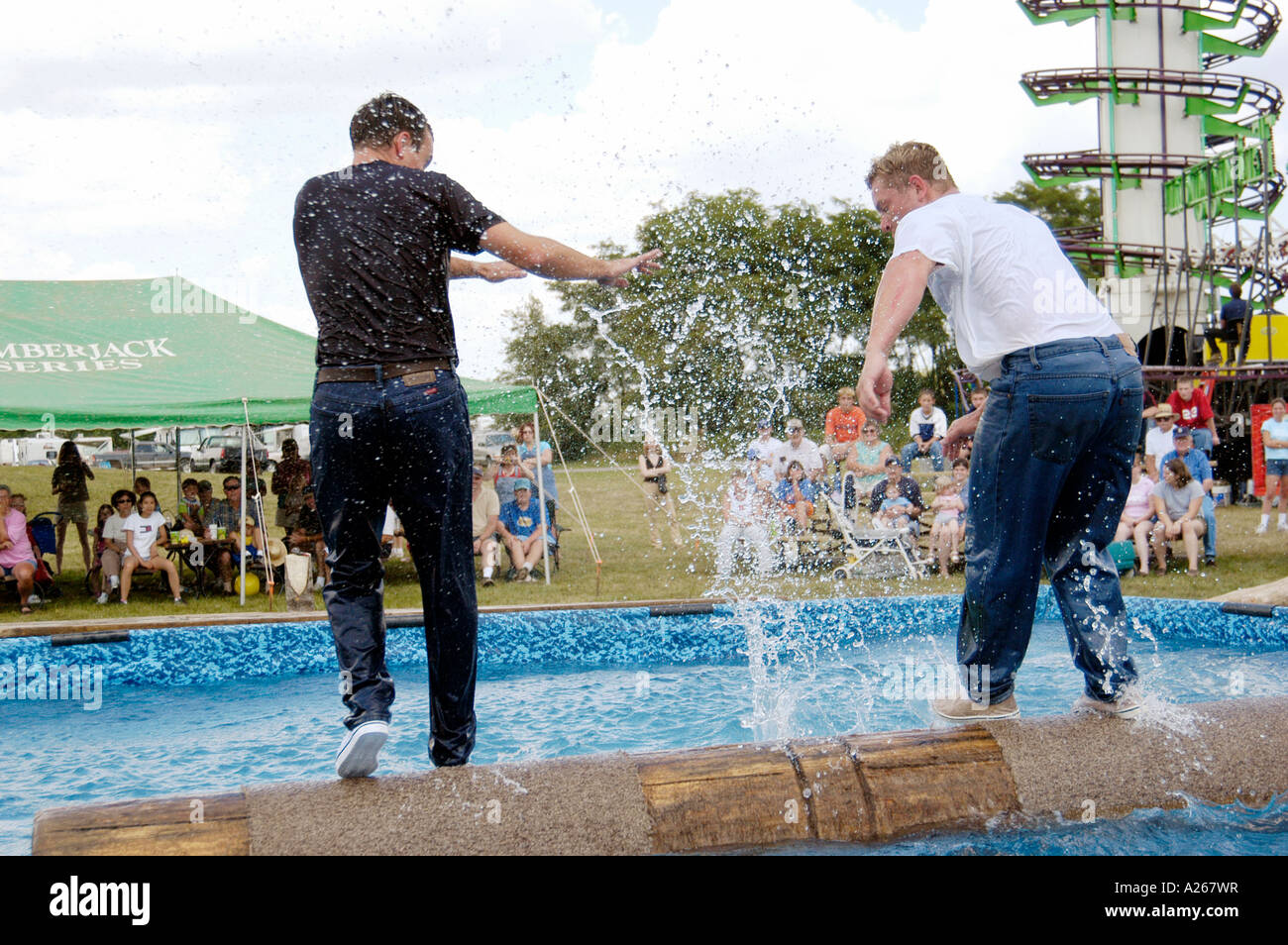 Log rolling contest Stock Photo - Alamy