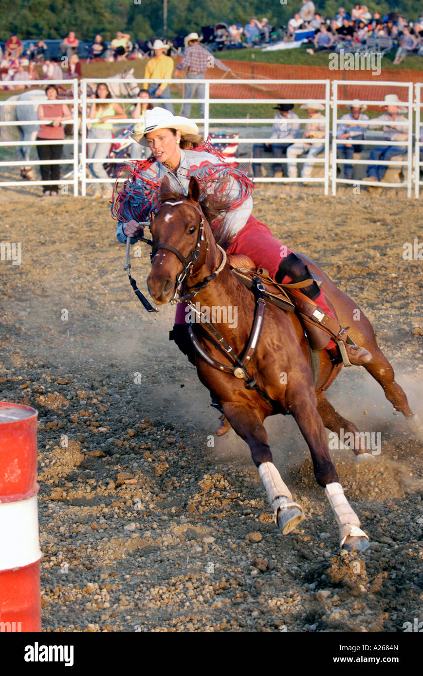 Female cowboy Compete in Rodeo Barrel Competition Stock Photo - Alamy