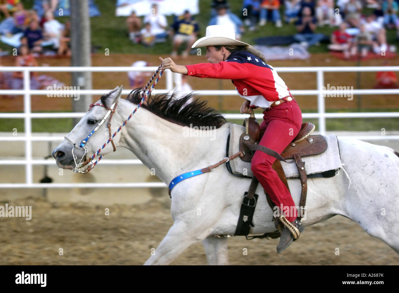 Female cowboy Compete in Rodeo Barrel Competition Stock Photo - Alamy