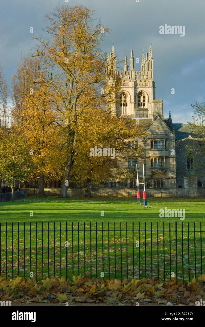 View of Merton College chapel in the autumn from Merton Field Oxford ...