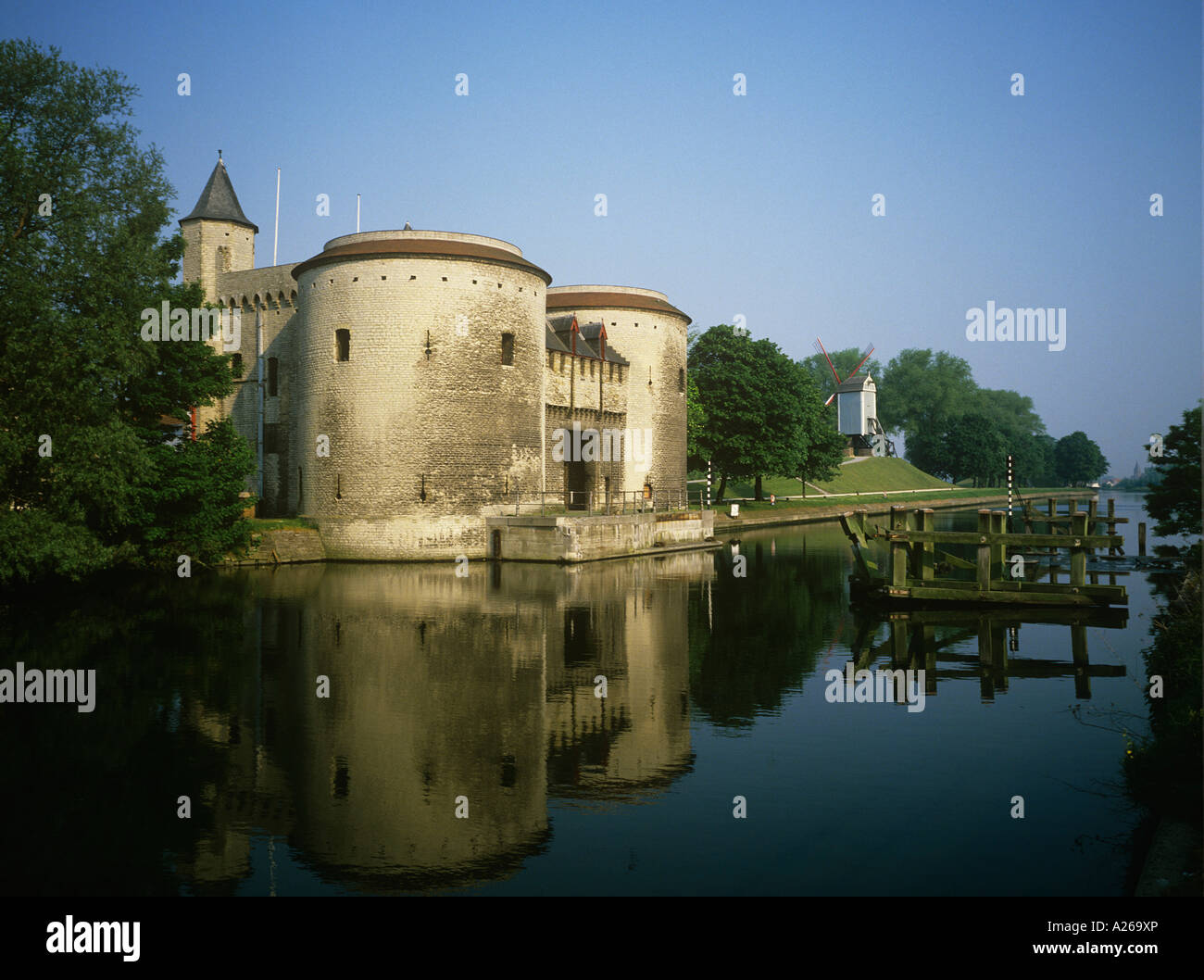 Fortified Castle on the banks of the circular canal with restored ...