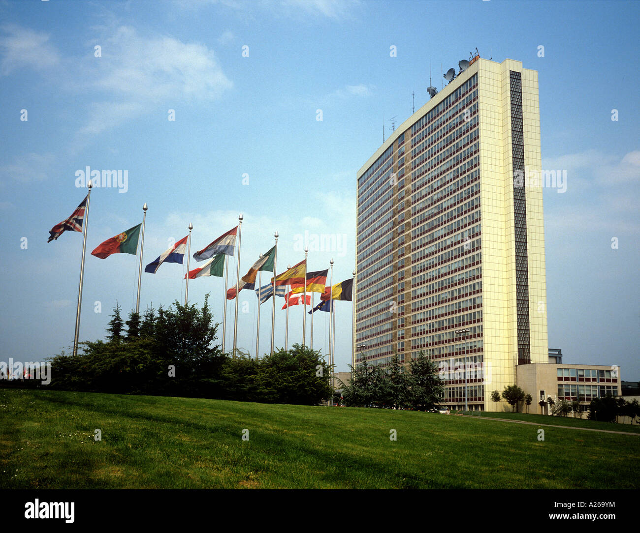 Flags of The European Nations fly outside the European Centre in ...