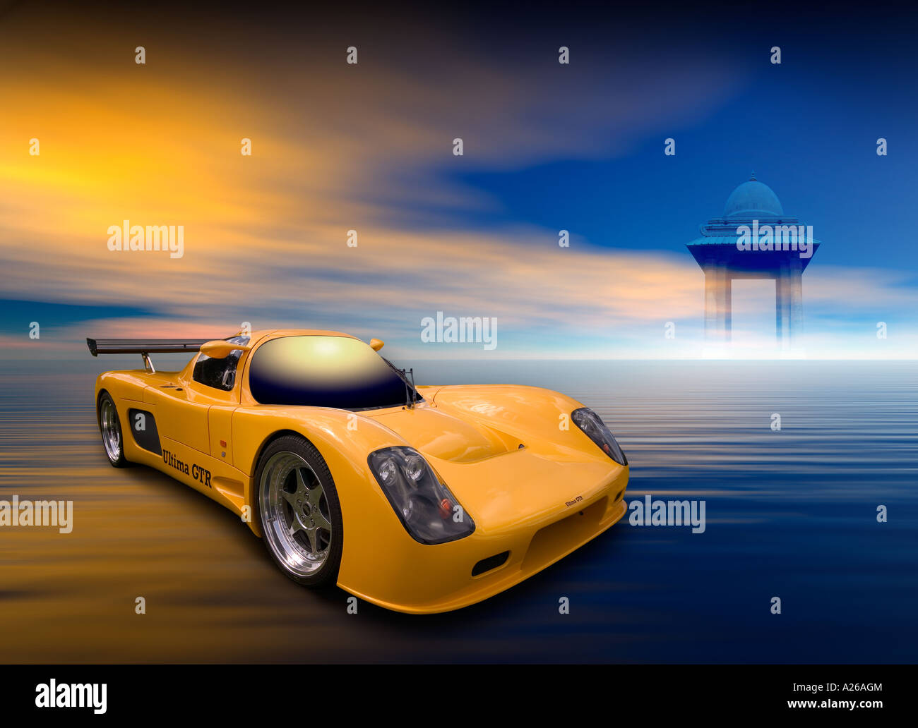 A yellow sports racing car in a surreal, fantasy situation Stock Photo ...
