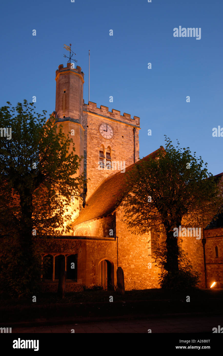 English church lit up evening sky religion building hi-res stock ...