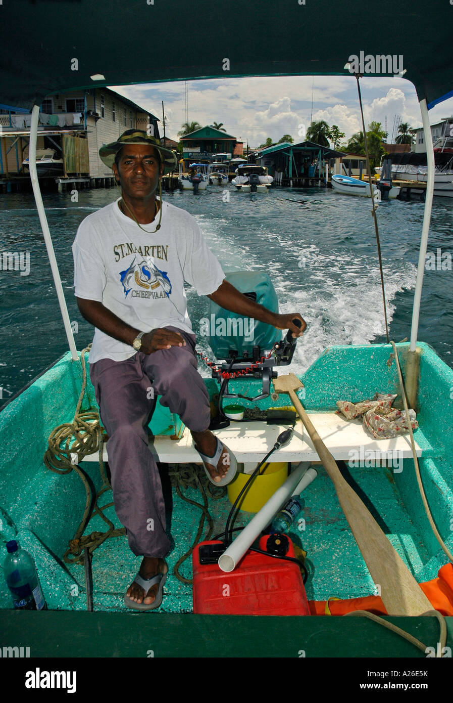 Boat driver, Bocas del Toro Archipelago, Panama, Central America Stock ...
