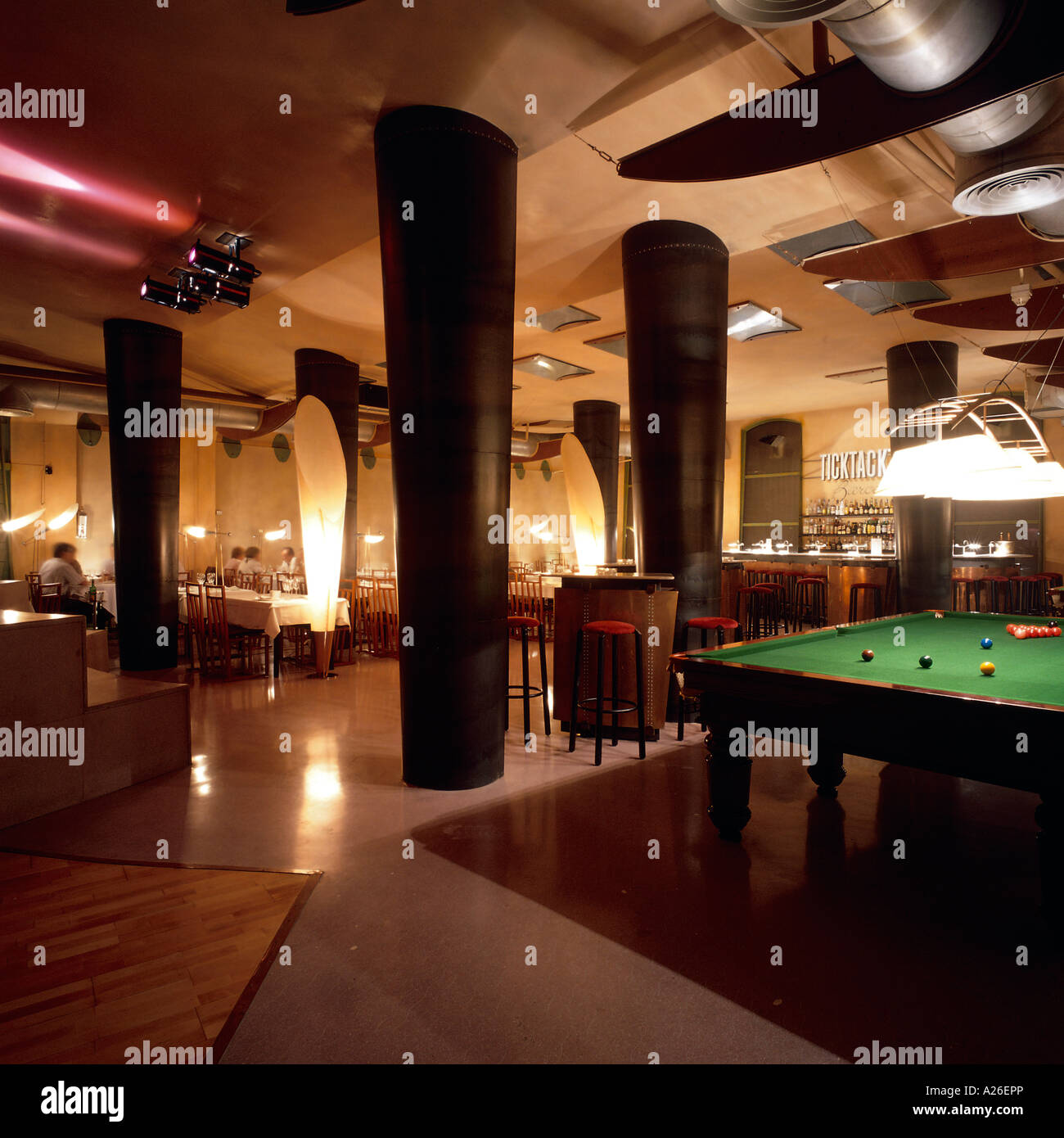 View of a well designed restaurant with a billiard table Stock Photo ...