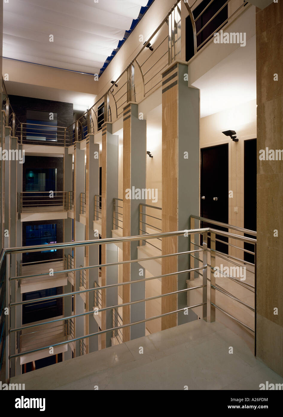 View of a corridor with metallic railings Stock Photo - Alamy