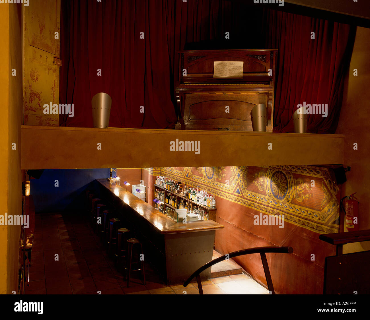 View of a counter in an illuminated bar Stock Photo - Alamy