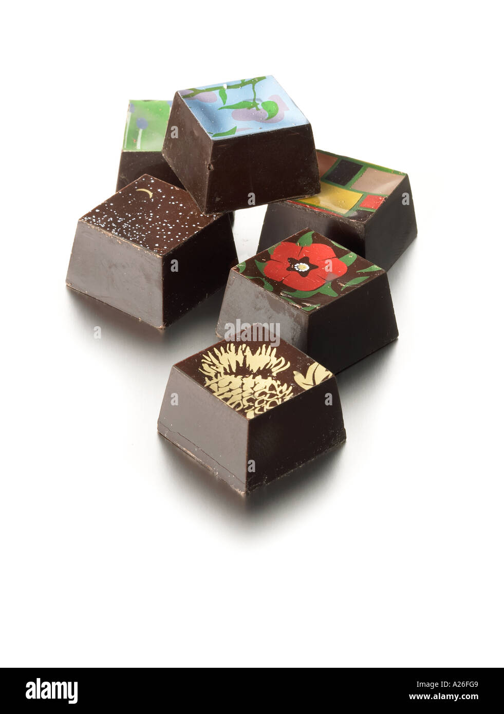 Mixed square chocolates Stock Photo - Alamy