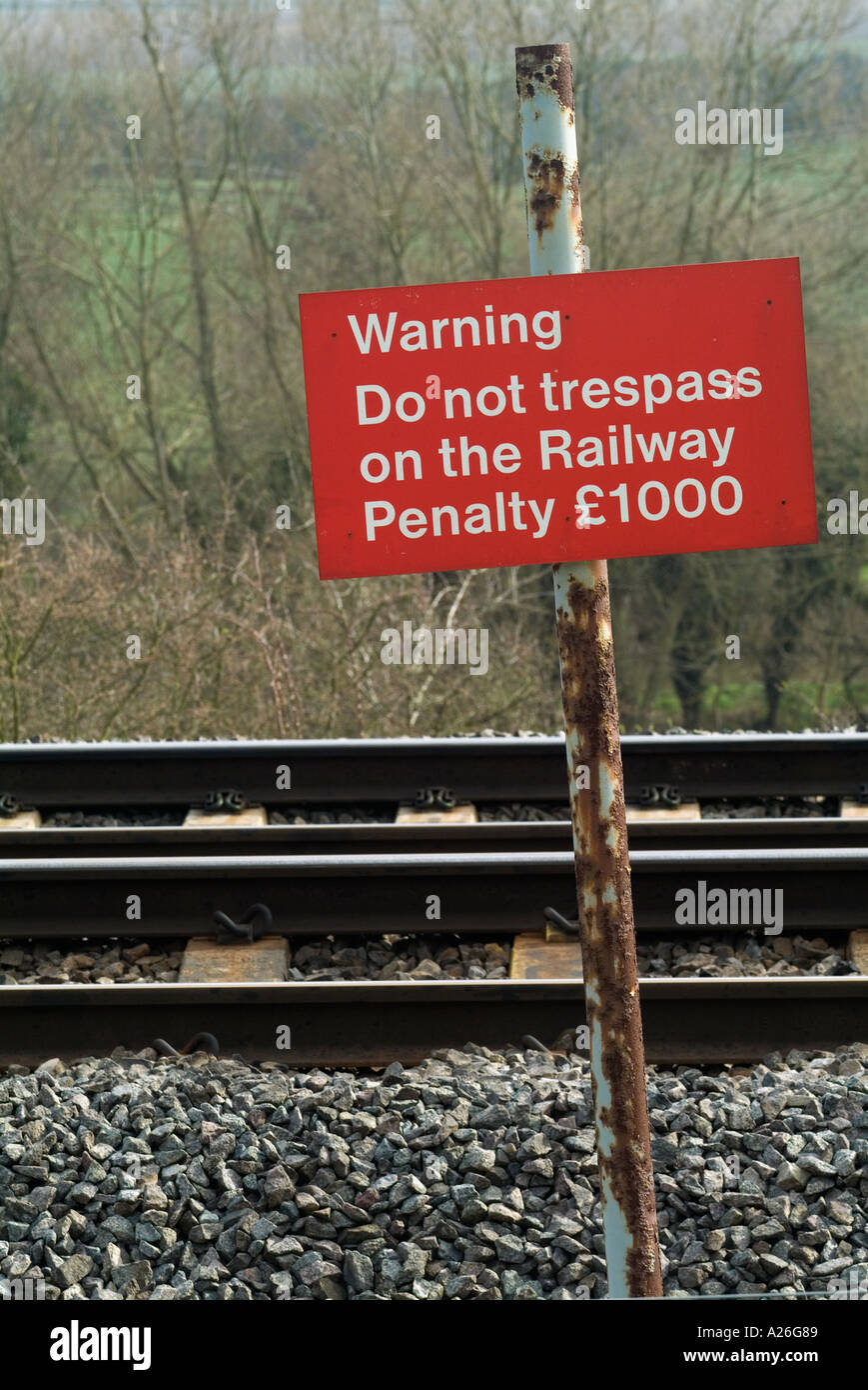 do not trespass on the railways warning sign by railway track England ...