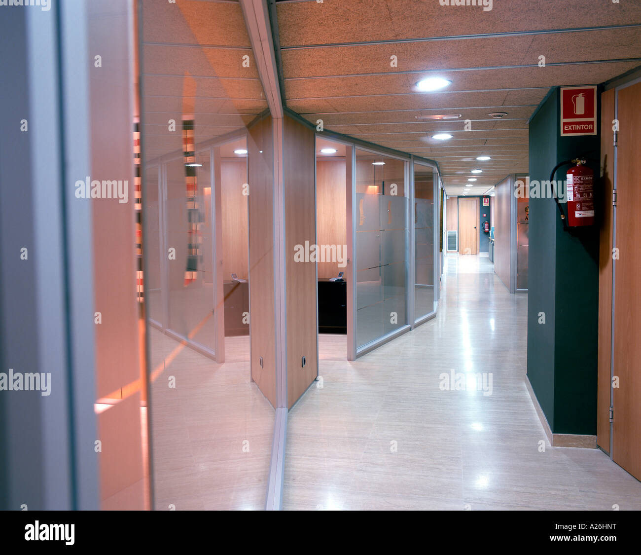 View of an eclectic corridor inside an office building Stock Photo - Alamy