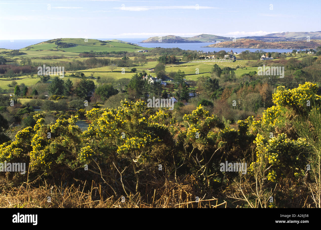 Scottish landscape Stewartry looking down on Colvend Church Balcary Bay ...