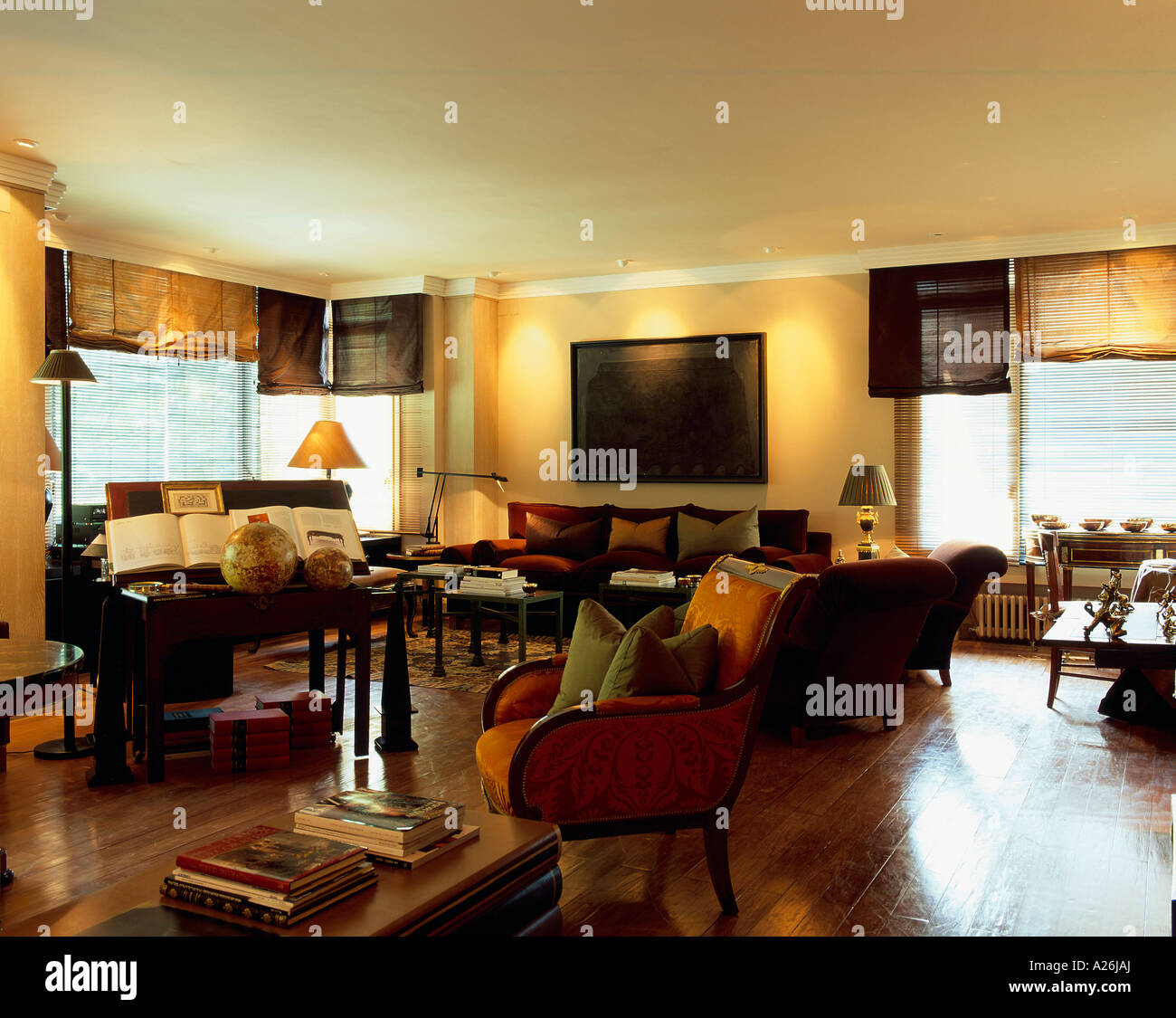 View of an illuminated living room Stock Photo - Alamy