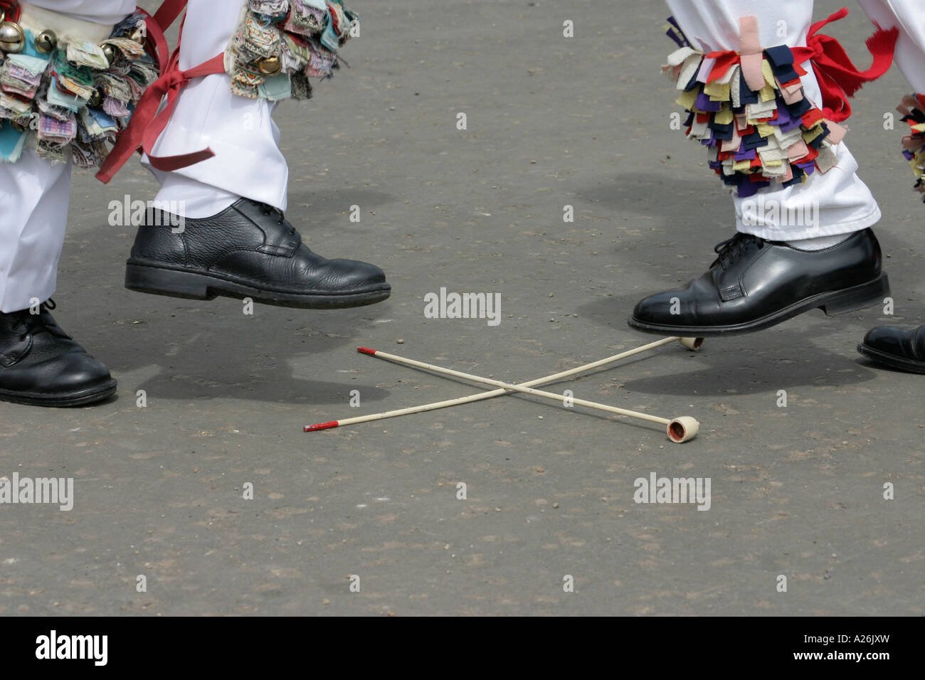 Two members of Bampton Morris dancing a traditional 2 man jig entitled ...