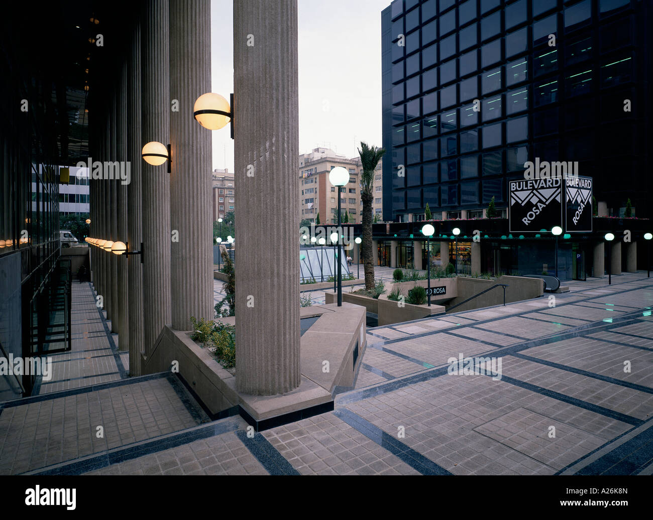 View of an illuminated walkway at a hotel Stock Photo - Alamy