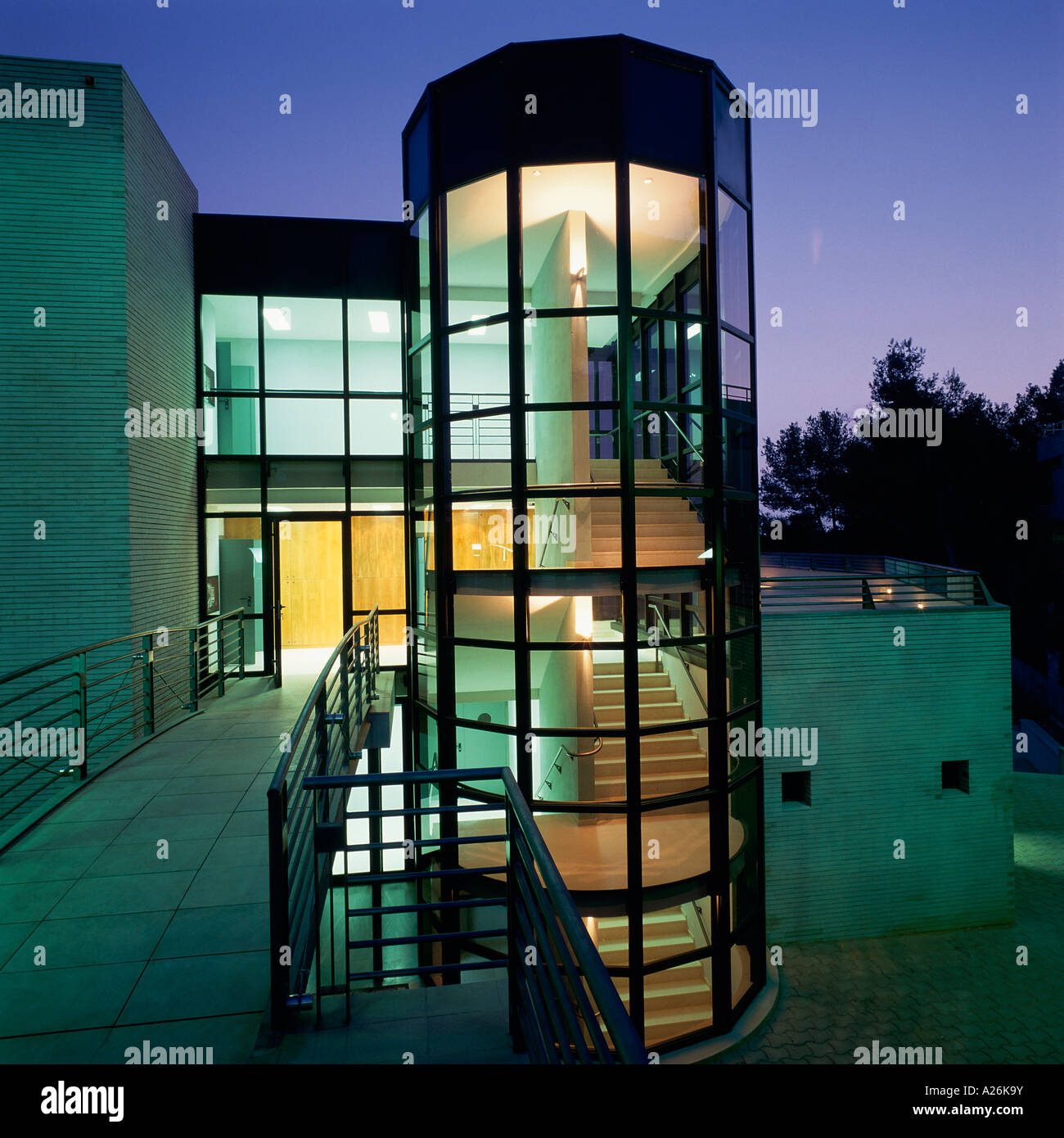 View of a bridge connected to an office building Stock Photo - Alamy