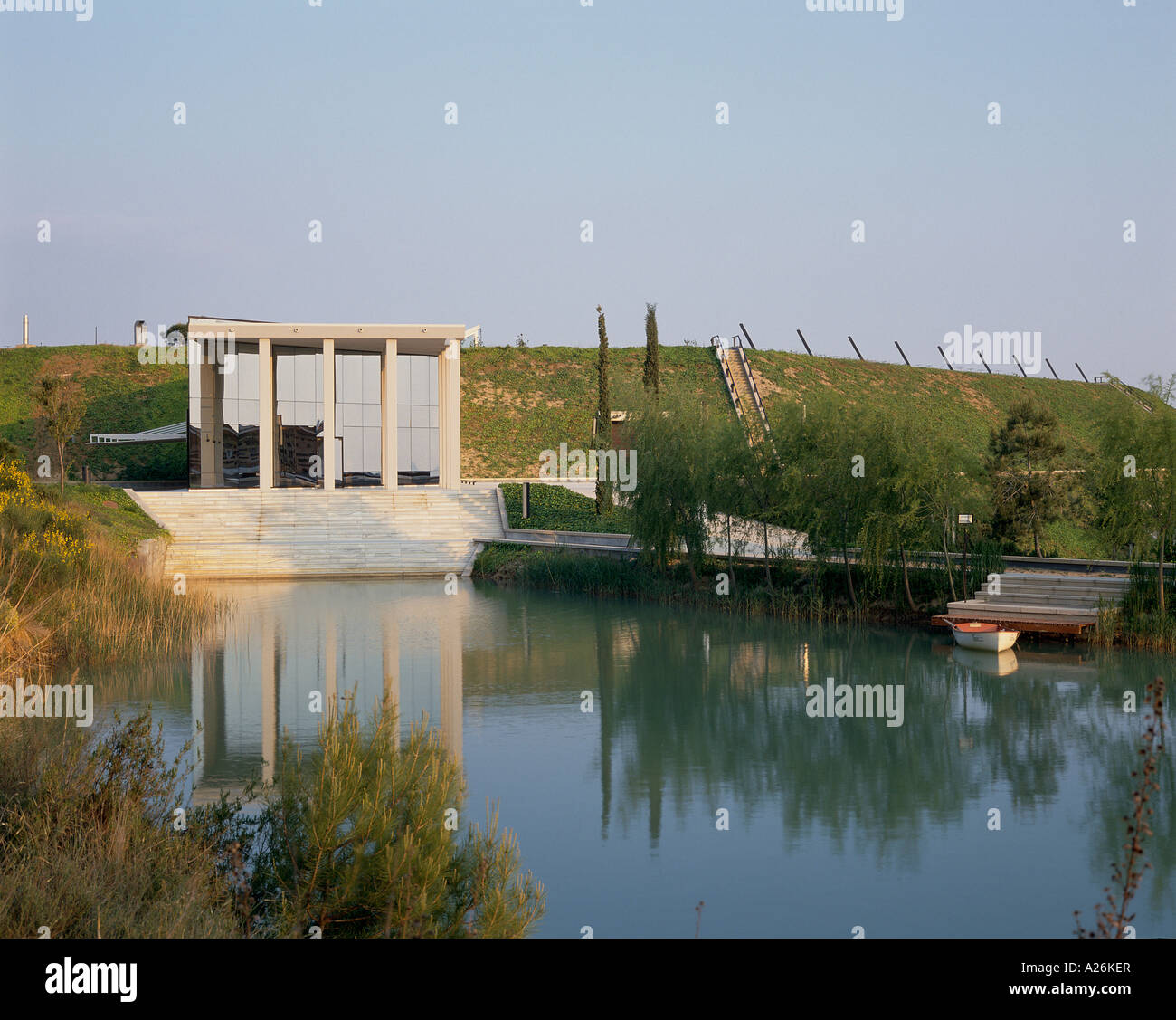 View of an office building with a pond in front of it Stock Photo - Alamy