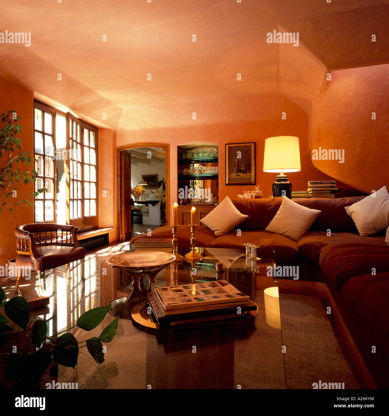 View of a well designed living room with comfortable couches Stock ...