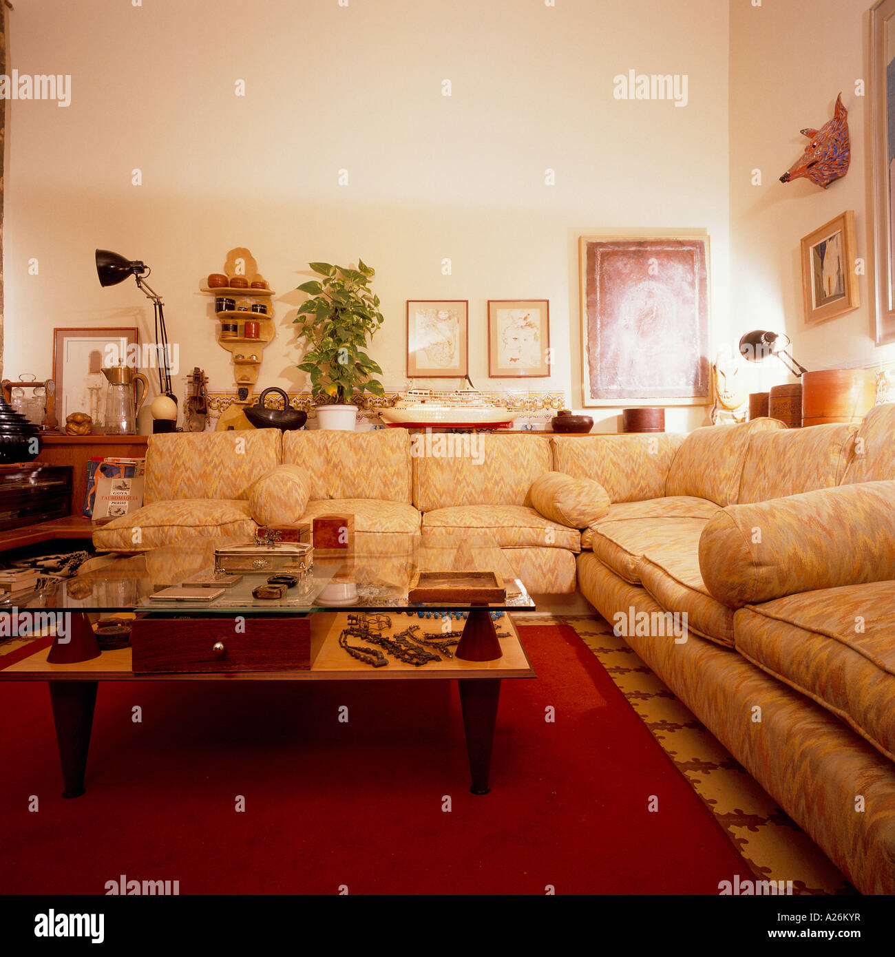 View of a well designed living room with comfortable couches Stock ...