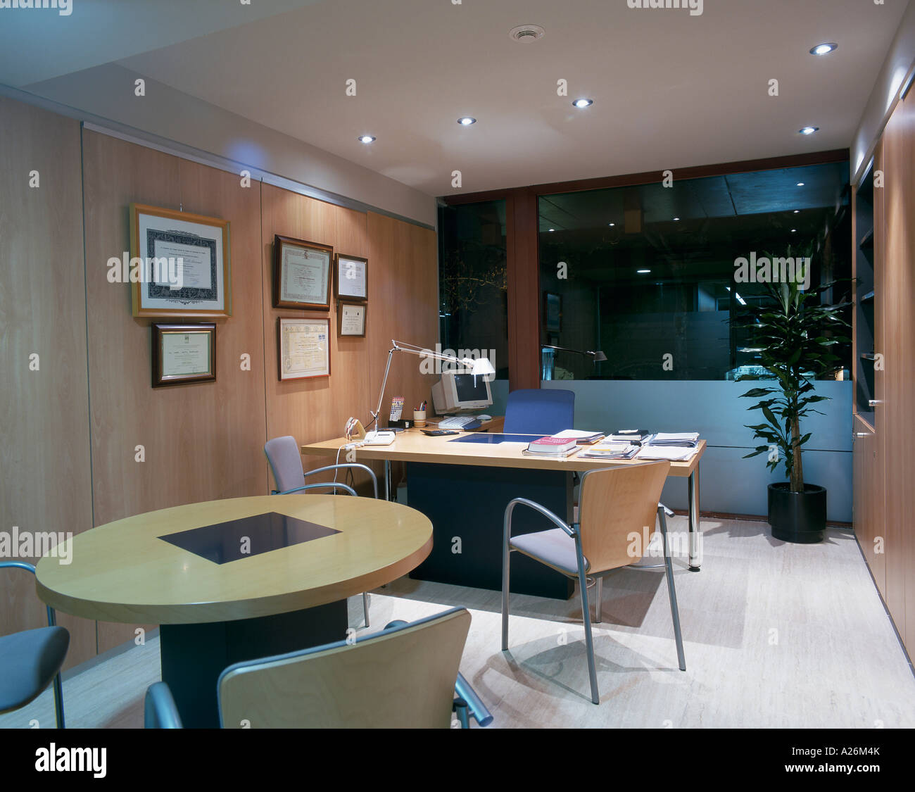 View of an office lit up by spotlights Stock Photo - Alamy