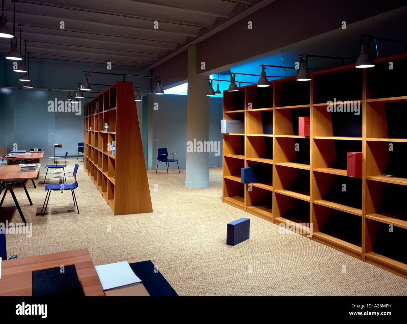 View of wooden shelves in an office Stock Photo - Alamy