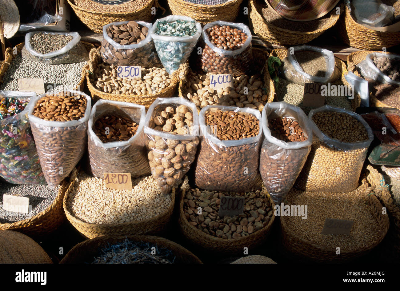 A variety of dry fruit and grains on display Stock Photo - Alamy