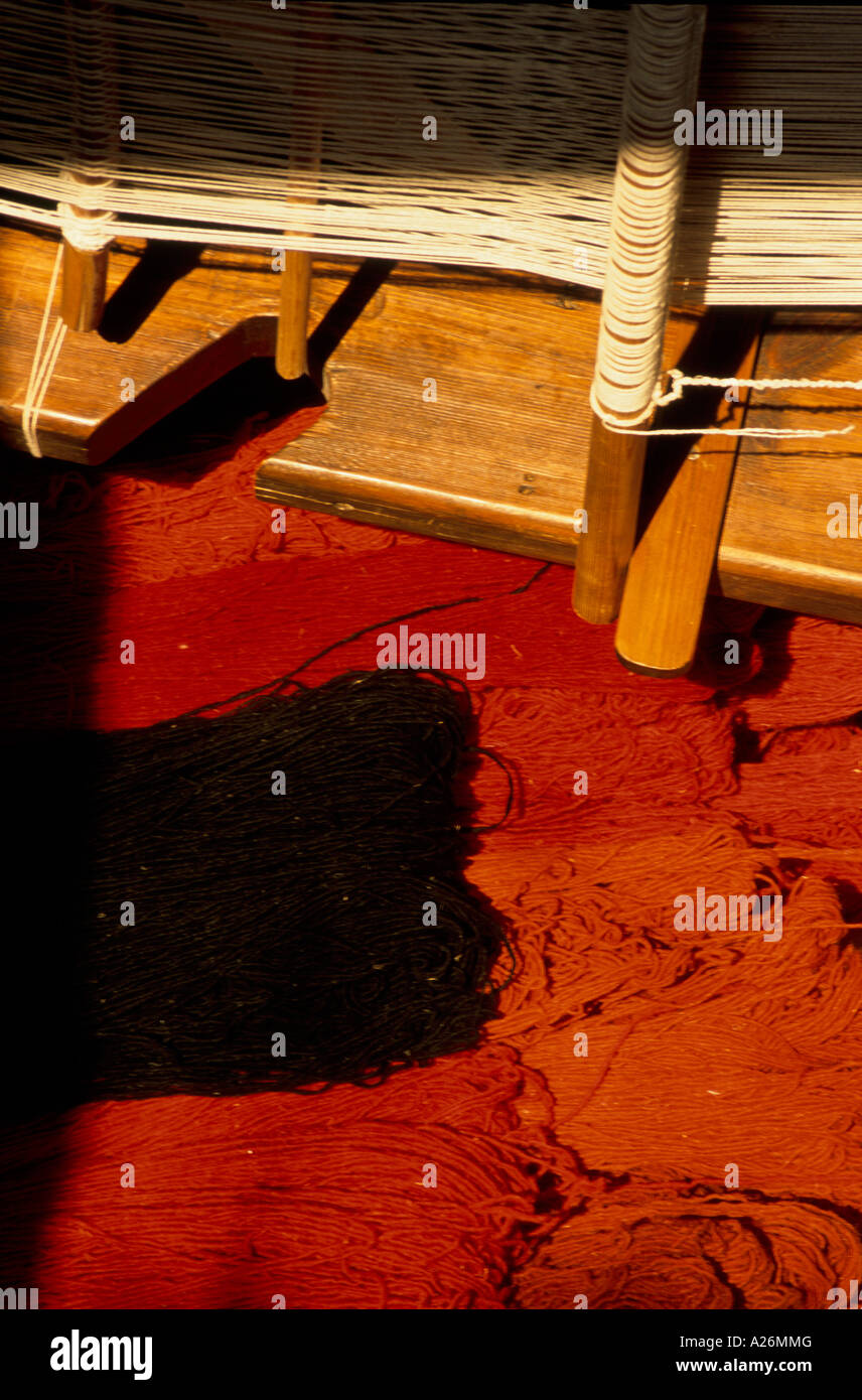 View of bundles of thread placed beside a handloom Stock Photo - Alamy