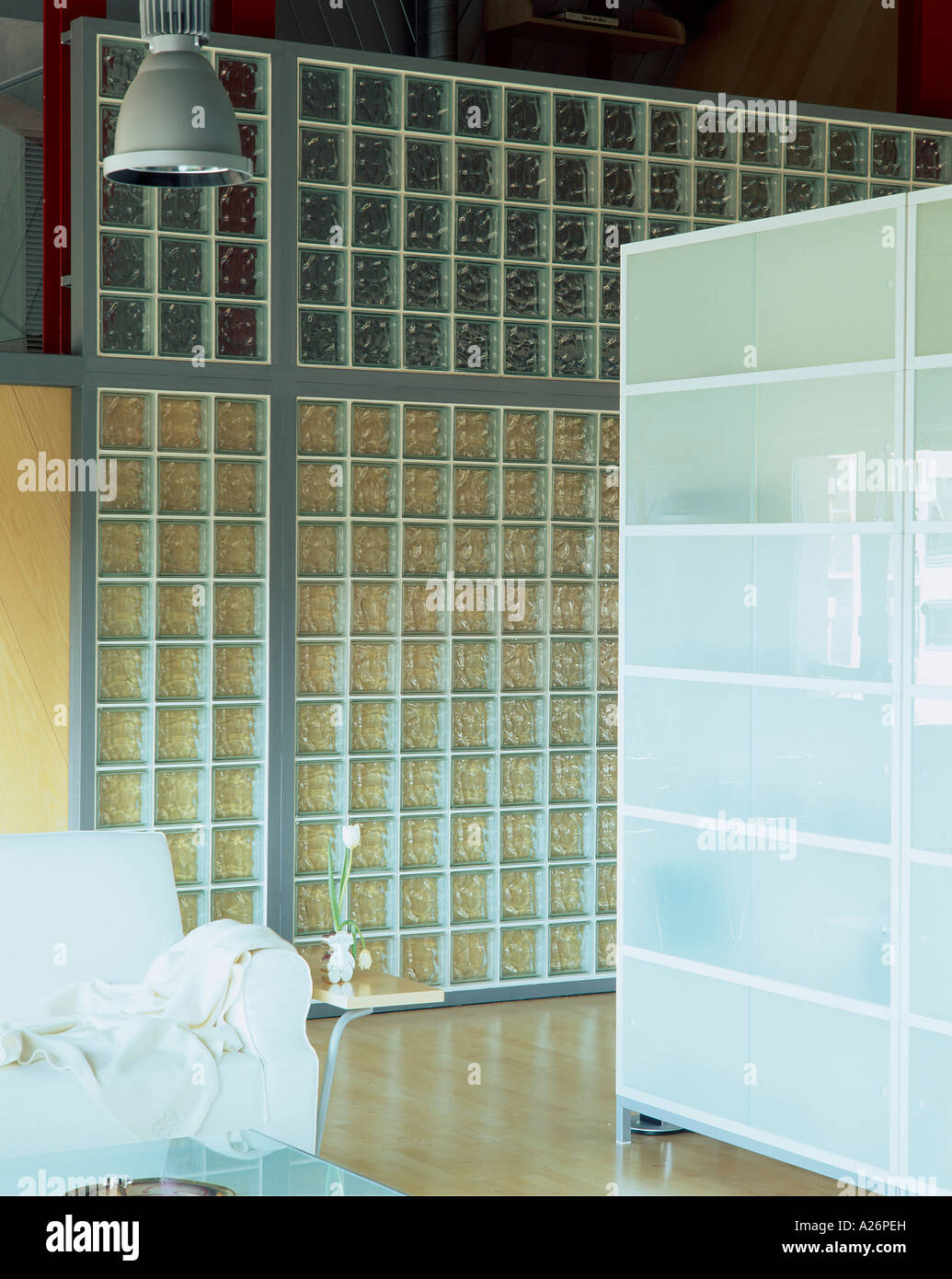 View of a frosted glass partition in a house Stock Photo - Alamy