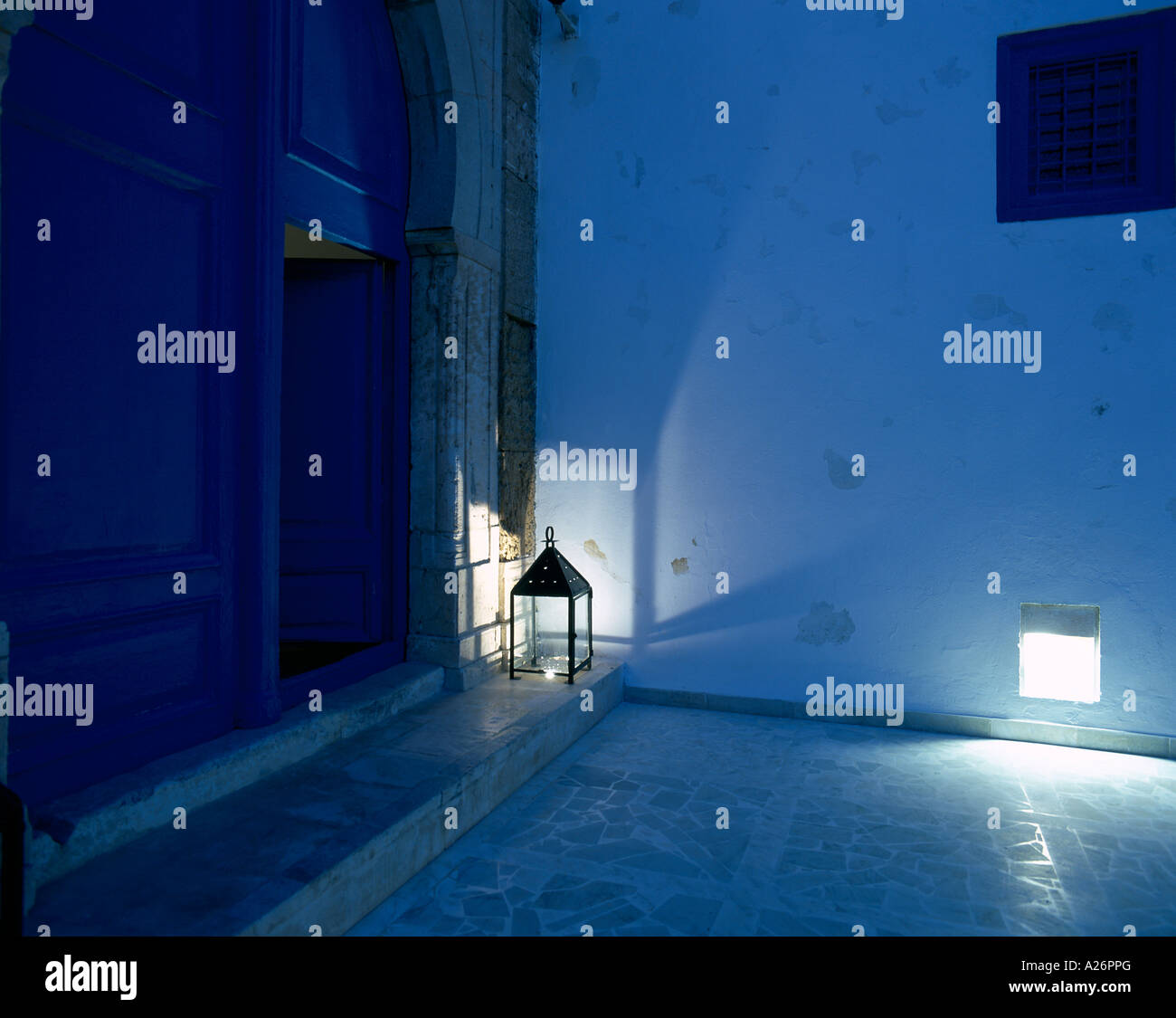 View of an illuminated entranceway Stock Photo - Alamy