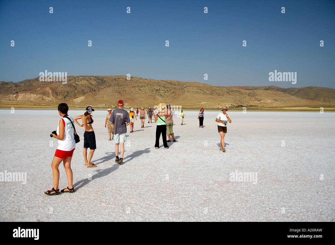 Tourists in Salt Lake of Tuz Gölü, Turkey, Asia Stock Photo - Alamy