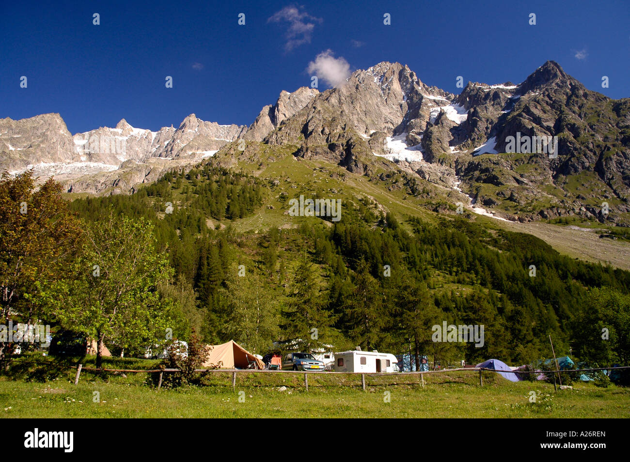 Ferret Valley camping, Italian Alps, Italy, Europe Stock Photo - Alamy