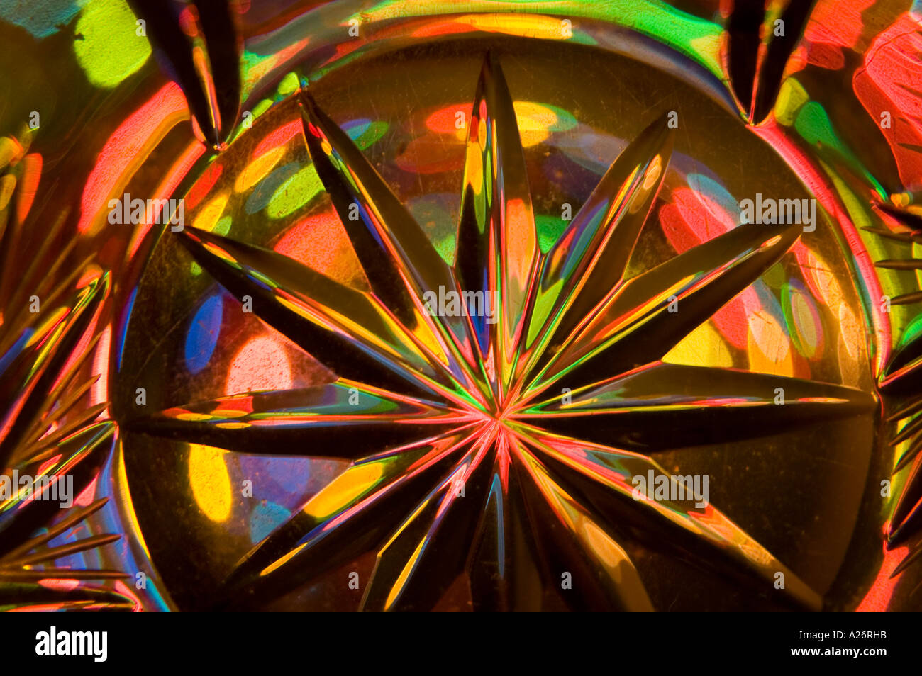 Festive Christmas lights refracted through various glass containers ...