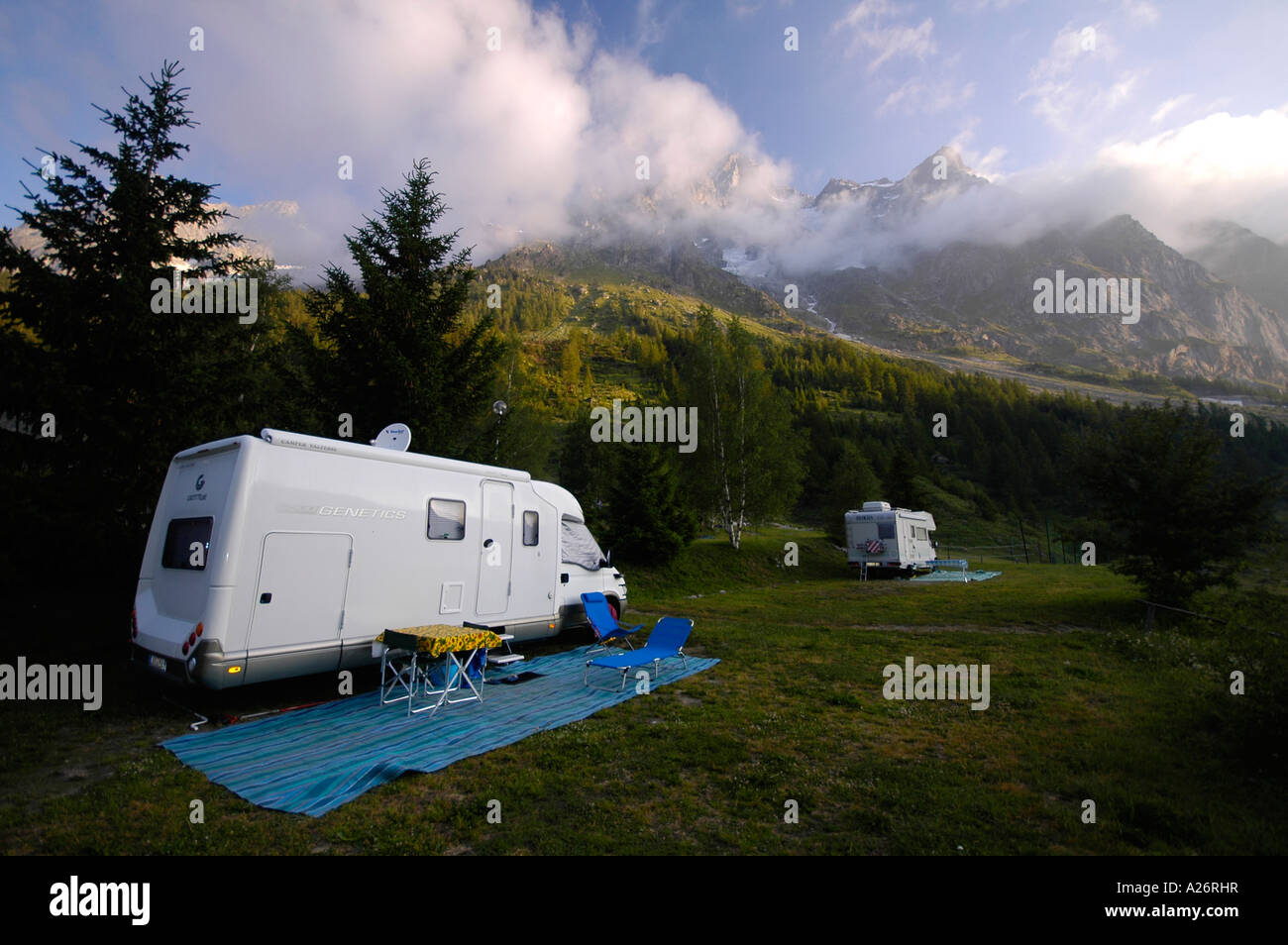 Ferret Valley camping, Italian Alps, Italy, Europe Stock Photo - Alamy