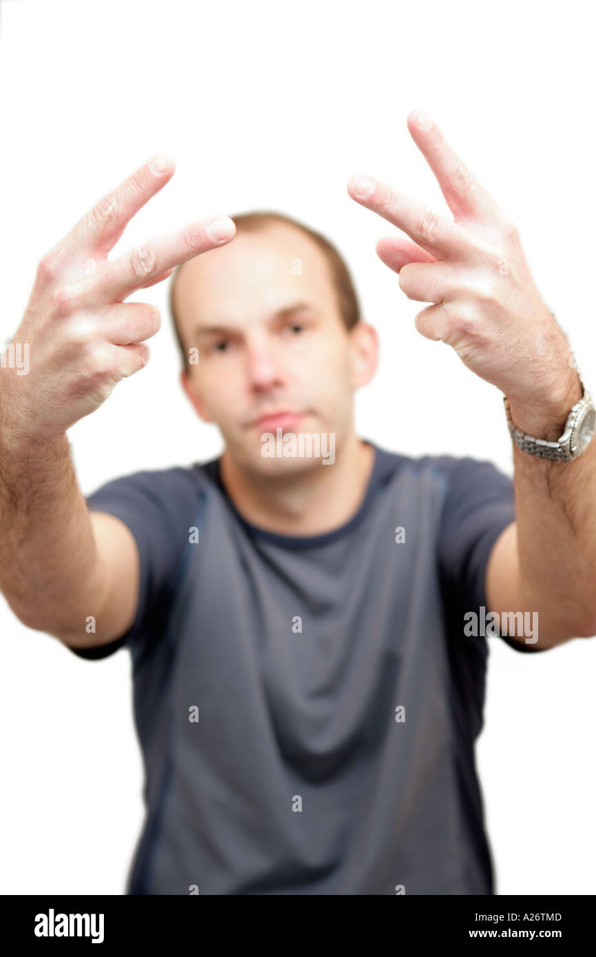 Man giving up yours gesture hi-res stock photography and images - Alamy